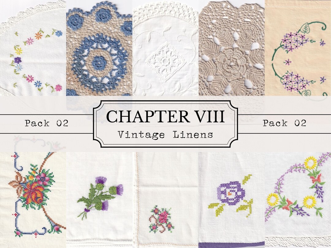 Vintage Linens Pack 02, Digital Download, Doilies, Embroidery ...