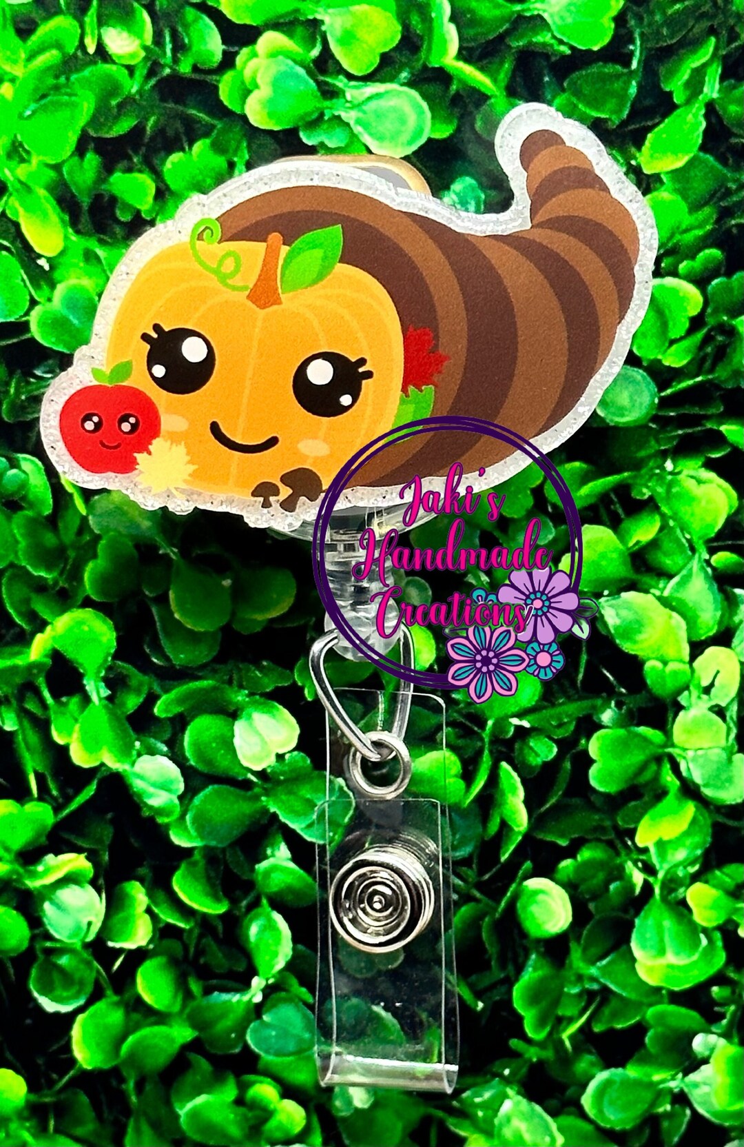 Smiling Kawaii Cornucopia for Thanksgiving Fall and Halloween Badge ...