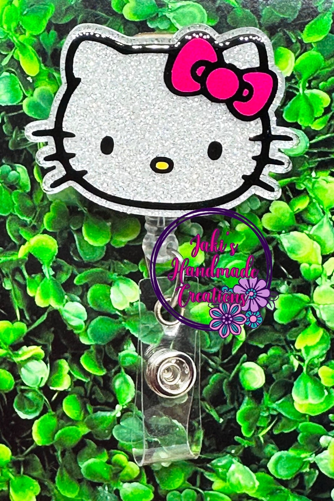 Glitter Kitty Badge Reel: Handmade Acrylic Faceplate for ...