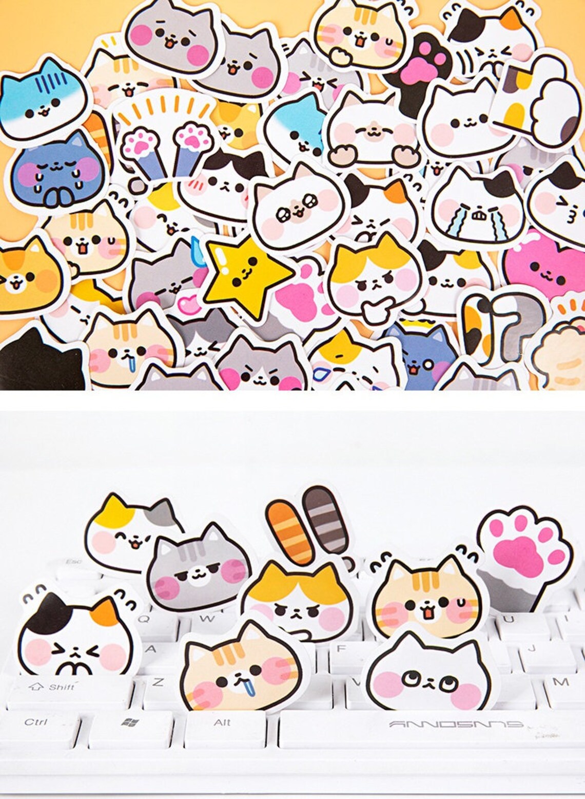 Cute Kawaii Cat Emoji Emoticon Faces And Paw Stickers In A Etsy