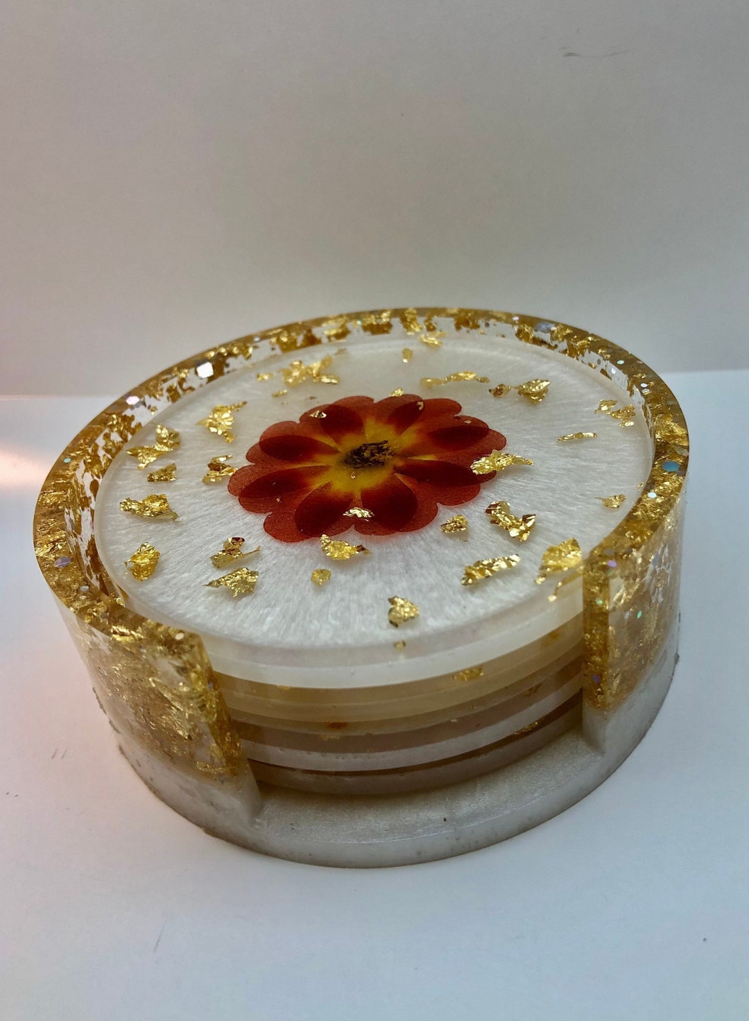 Flower Coaster Set (set Includes 4 Coasters & Holder) | Floral Home ...