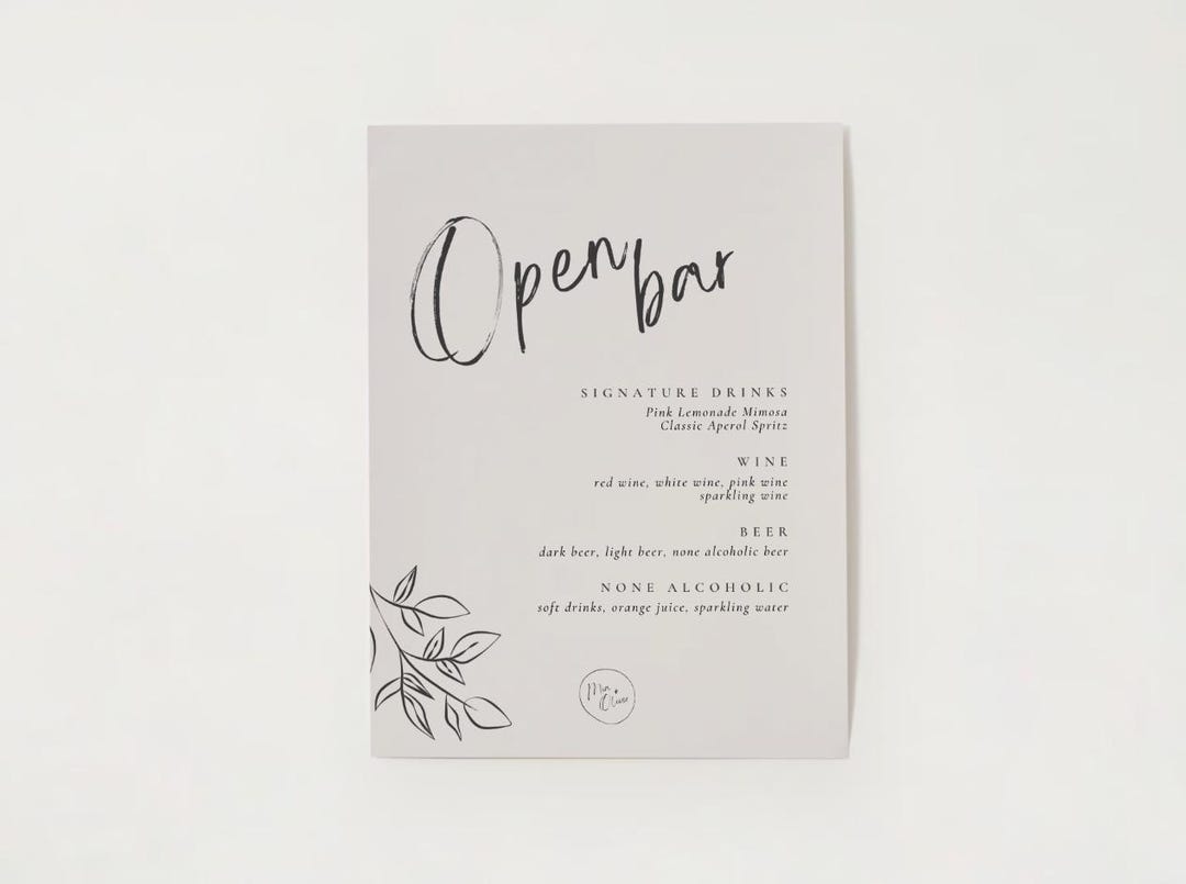 Open Bar Sign Template, Wedding Open Bar Printable, Customizible - Etsy