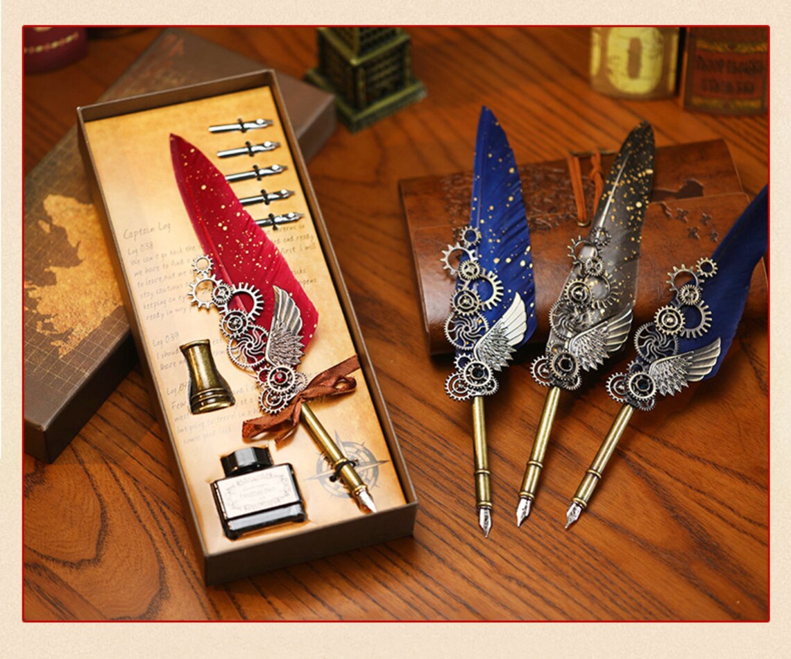 Vintage Feather Pen Wizard Feather Pen Retro Feather Pen Set - Etsy