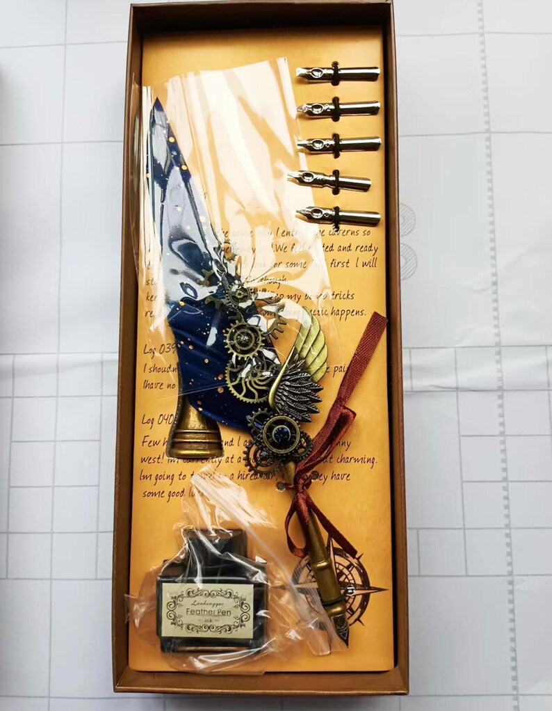 Vintage Feather Pen Wizard Feather Pen Retro Feather Pen Set With Ink ...