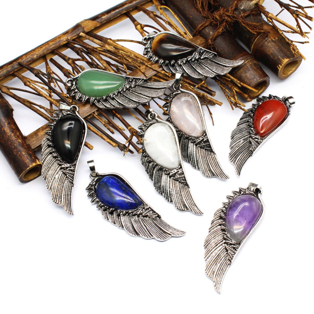 Angel's Wing Crystal Pendant- Natural Crystal Wing Pendant - Lapis ...