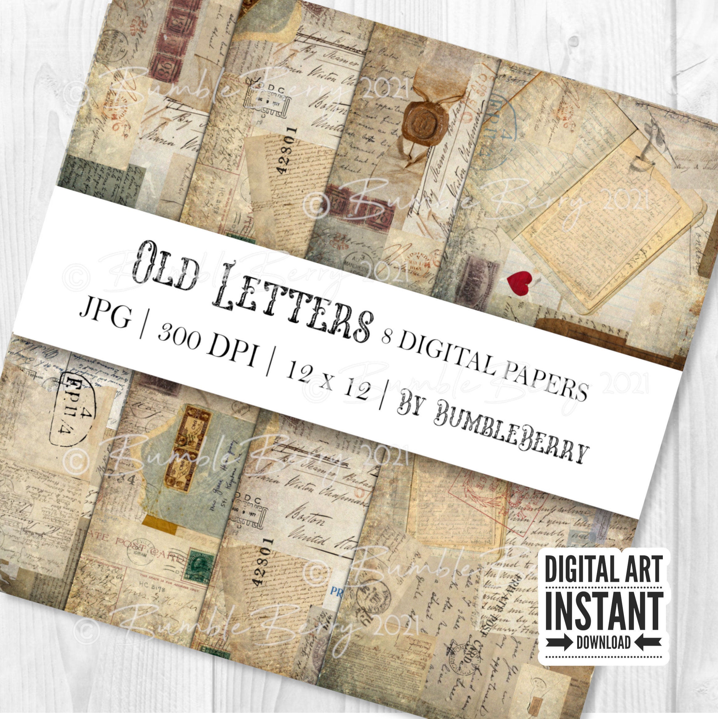 Old Letters, Vintage Background Papers, 12 X 12 Paper Pack, 8 Printable ...
