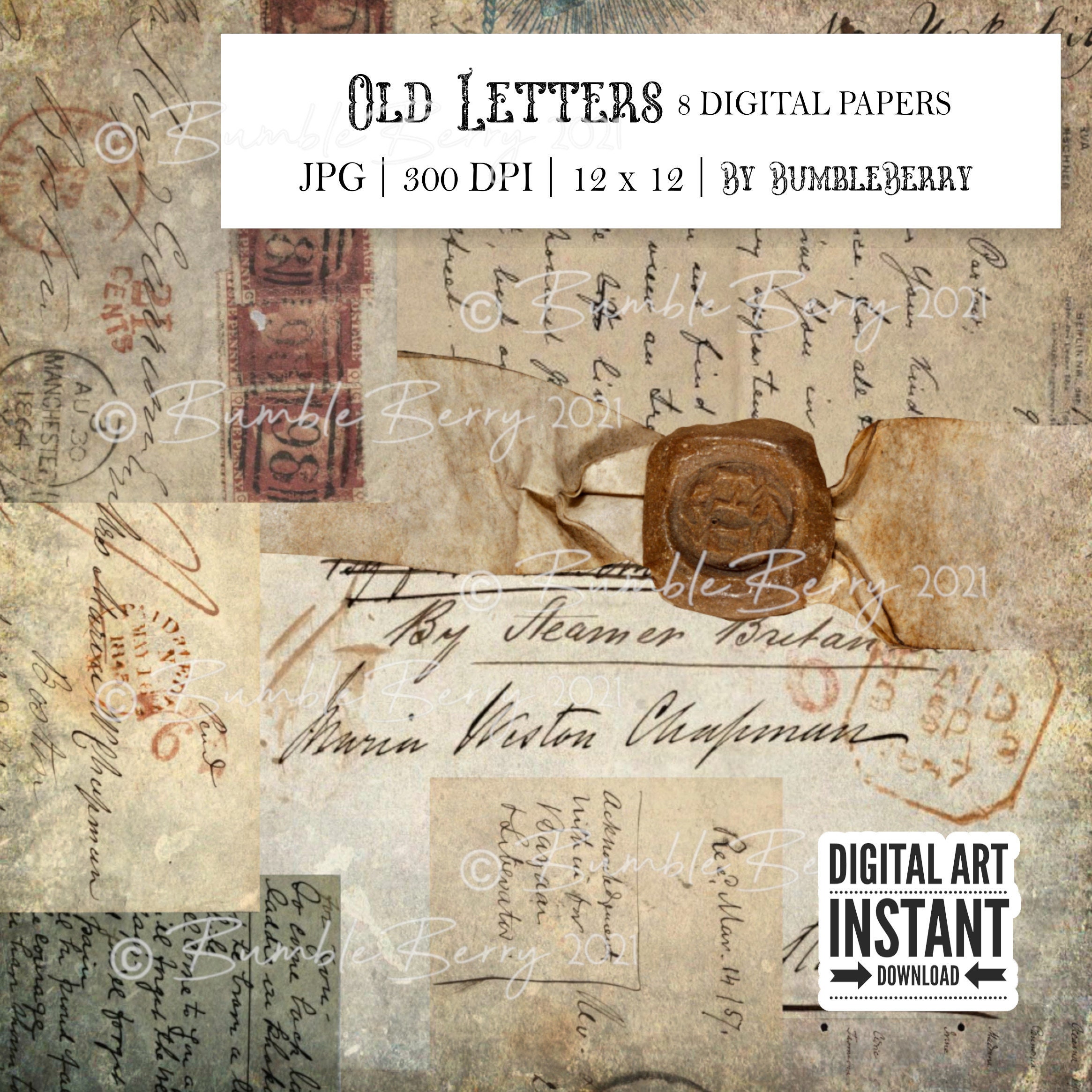 Old Letters, Vintage Background Papers, 12 X 12 Paper Pack, 8 Printable ...