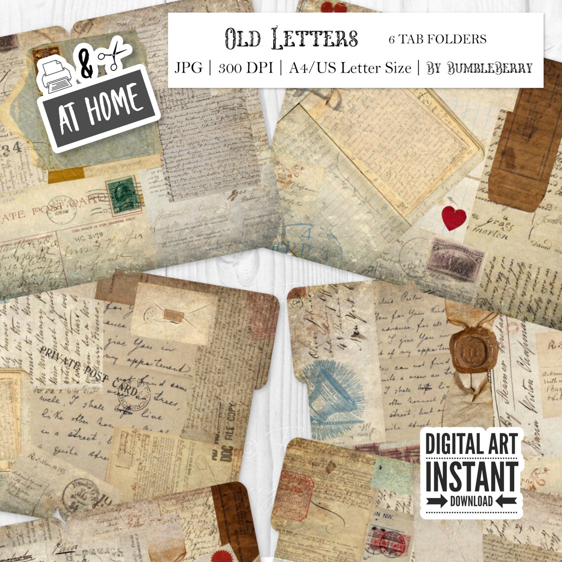 Old Letters Junk Journal Tab Folder Dividers Digi Mail Paper - Etsy