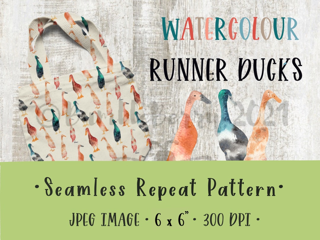 Watercolour Runner Duck Seamless Pattern, Surface Pattern Repeat ...