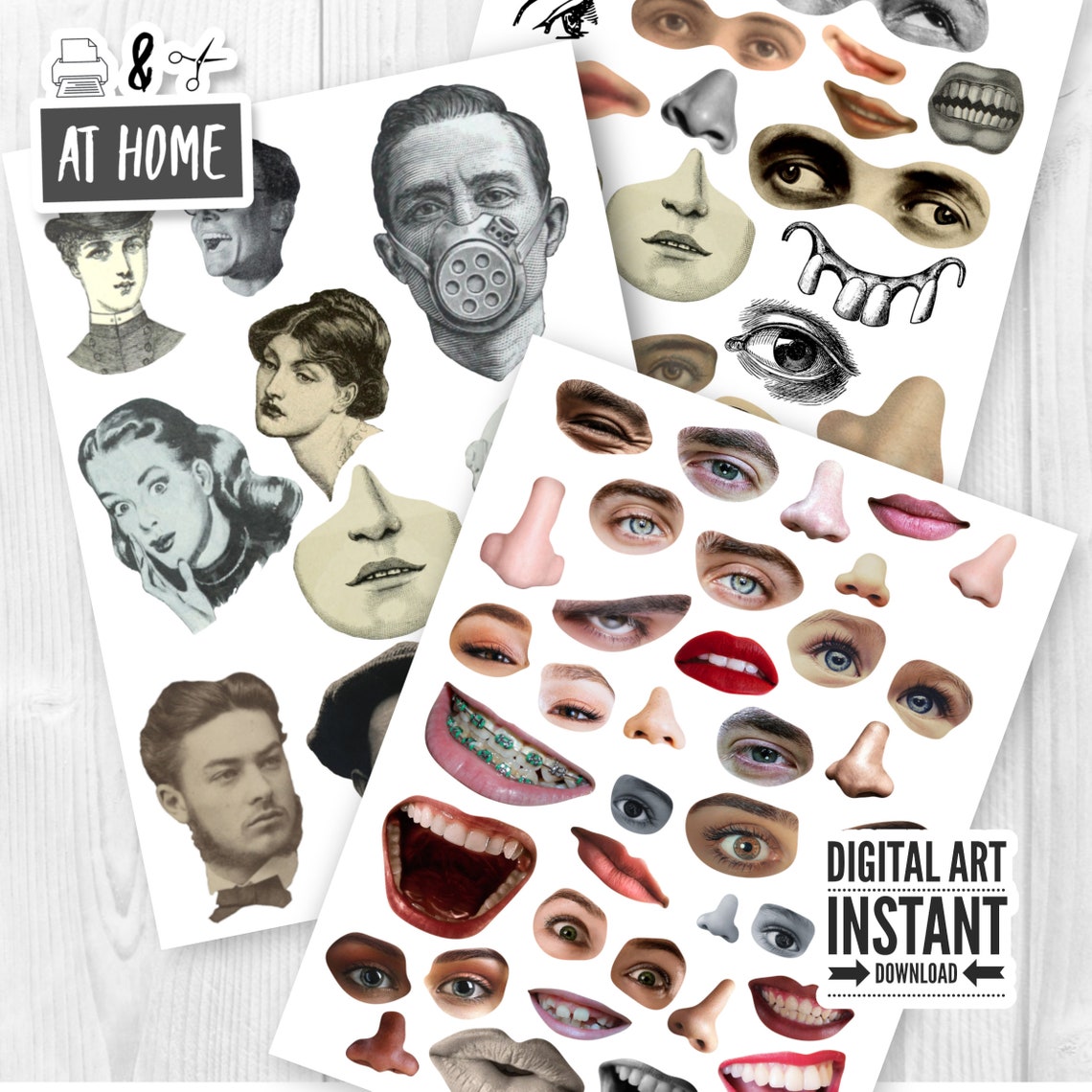 Funny Faces Paper Doll Ephemera Jpg Collage Sheets Vintage - Etsy