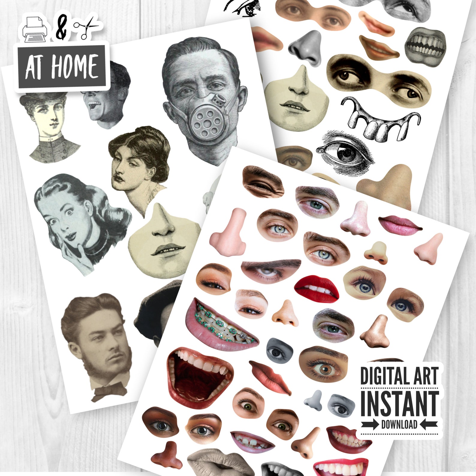 Funny Faces Paper Doll Ephemera Jpg Collage Sheets Vintage - Etsy