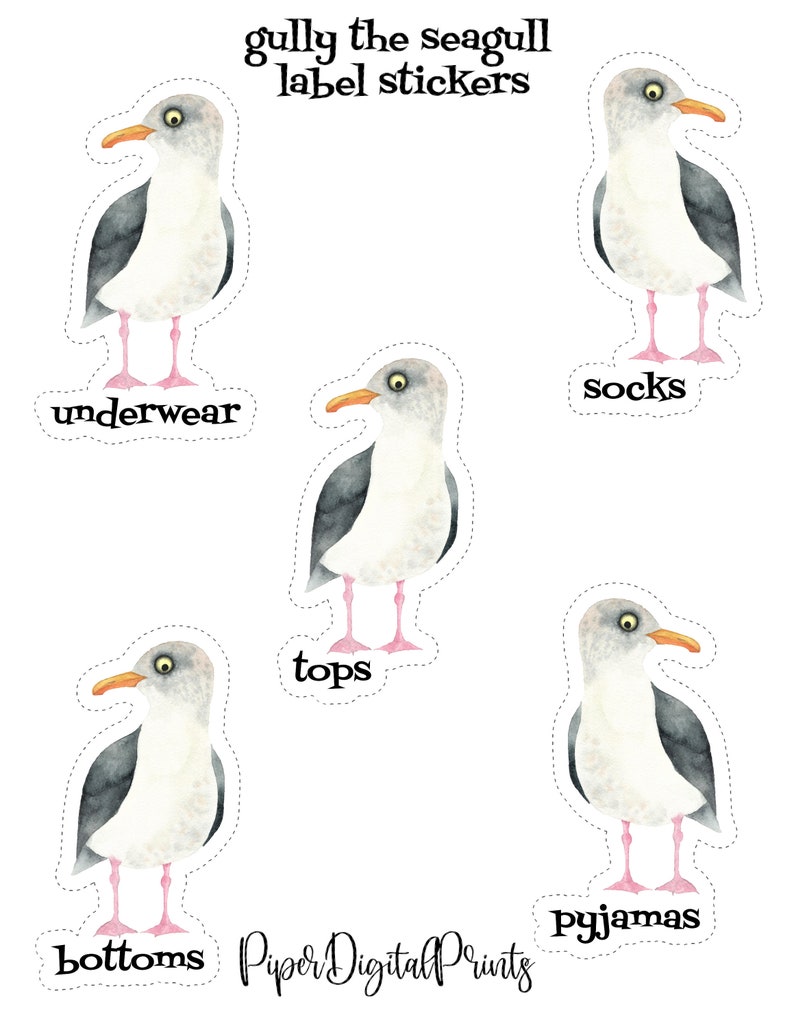 Seagull Nursery Drawer Labels, Printable Labels Clothing Labels Clothes ...