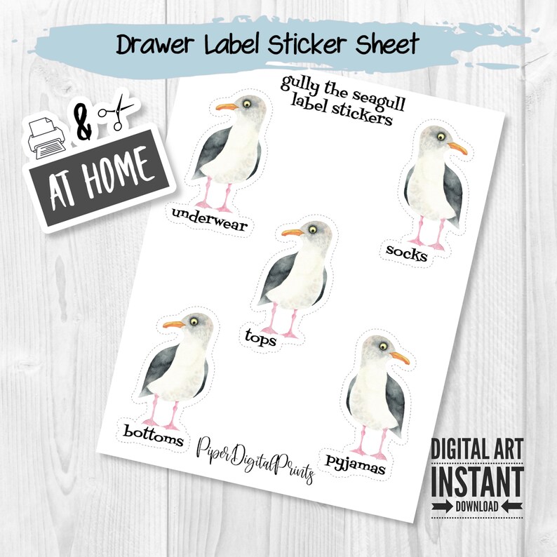 Seagull Nursery Drawer Labels, Printable Labels Clothing Labels Clothes ...