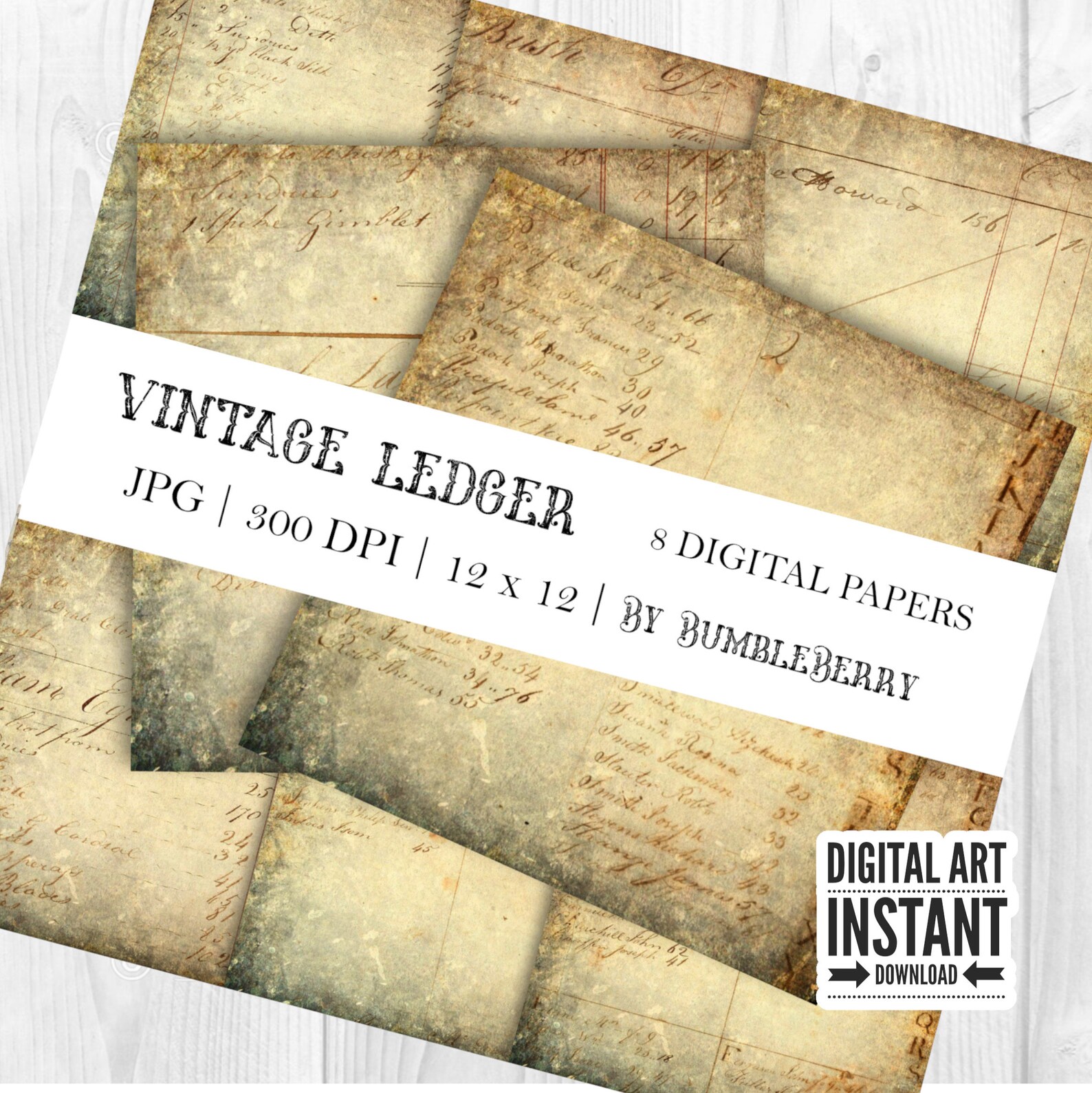 Vintage Ledger, Vintage Background Papers, 12 X 12 Paper Pack, 8 ...