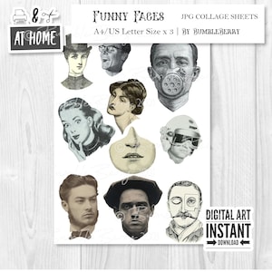 Funny Faces, Paper Doll Ephemera Jpg, Collage Sheets, Vintage Photos ...