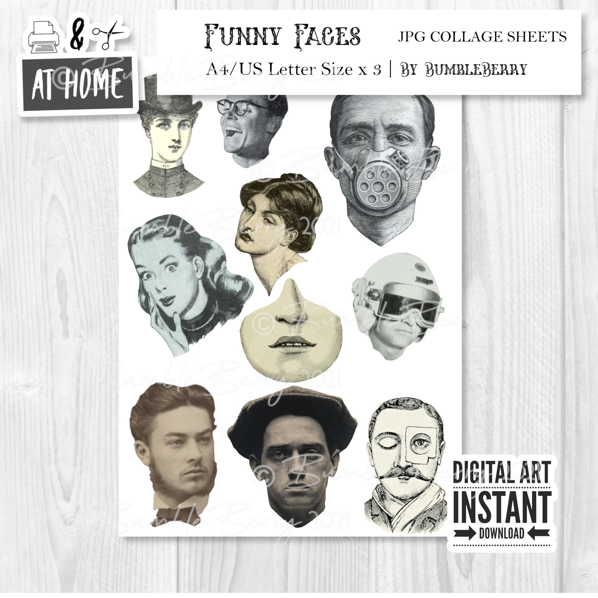 Funny Faces, Paper Doll Ephemera Jpg, Collage Sheets, Vintage Photos ...