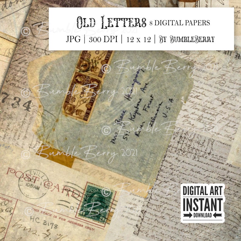 Old Letters, Vintage Background Papers, 12 X 12 Paper Pack, 8 Printable ...