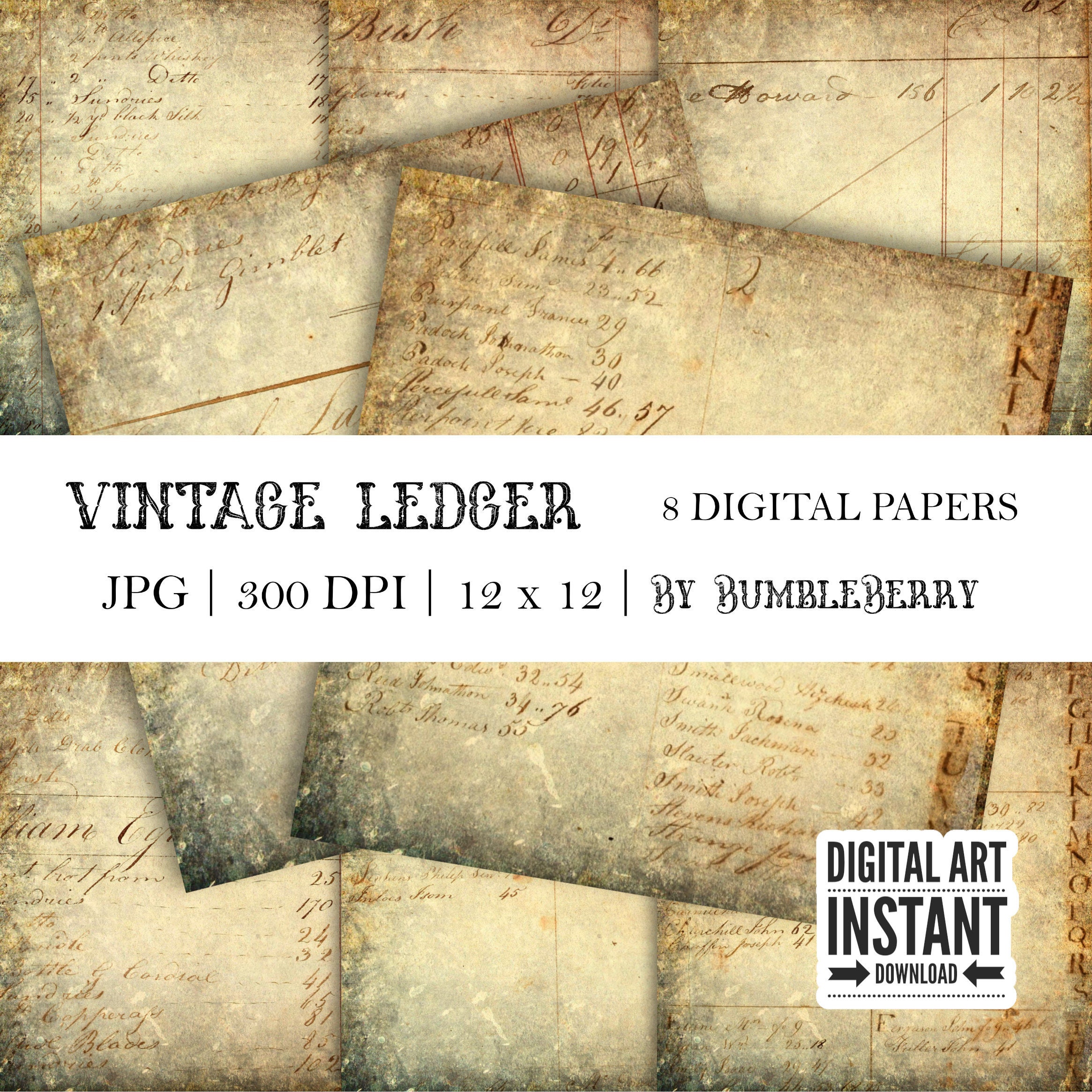 Vintage Ledger, Vintage Background Papers, 12 X 12 Paper Pack, 8 ...