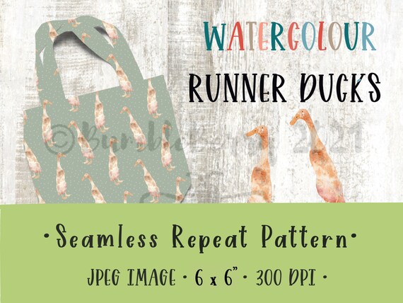 Watercolour Runner Duck Seamless Pattern Surface Pattern | Etsy