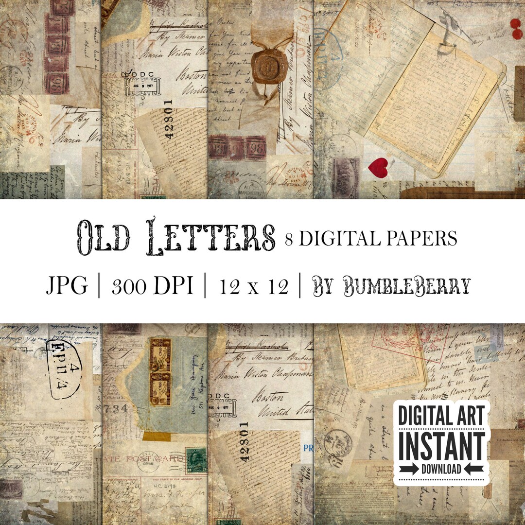 Old Letters, Vintage Background Papers, 12 X 12 Paper Pack, 8 Printable ...