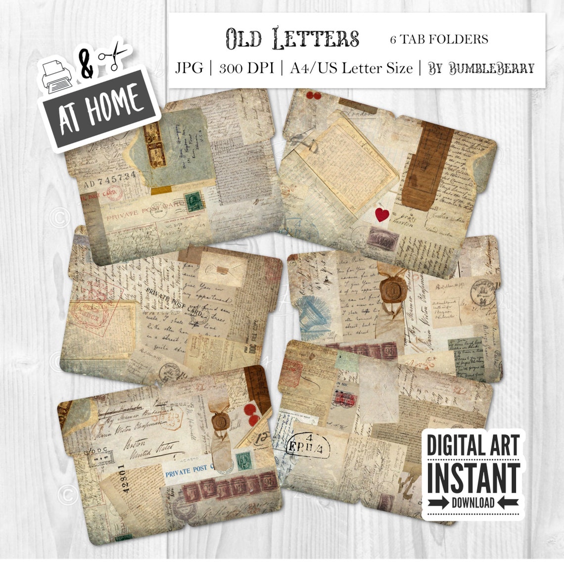 Old Letters Junk Journal Tab Folder Dividers Digi Mail Paper - Etsy