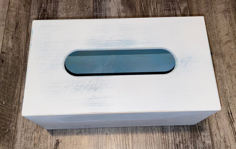 White Aqua Blue Distressed Farmhouse Rustic Modern Wooden Tissue Box ...