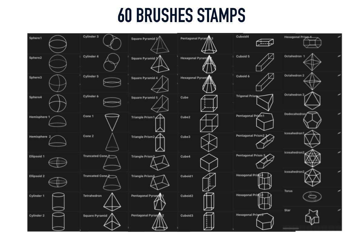 Procreate Stamps 60 Brushes Shapes,geometric 3D Shapes Brush Stamps for ...