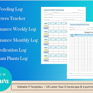Canva,editable, Aquarium Maintenance Log Templates Aquarium Care ...