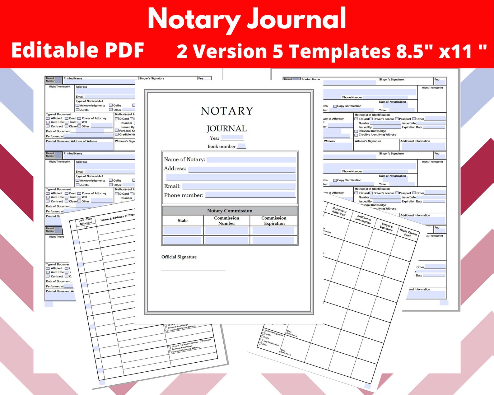 Notary Journal Printable Notary Logbook Editable Form Notary Etsy