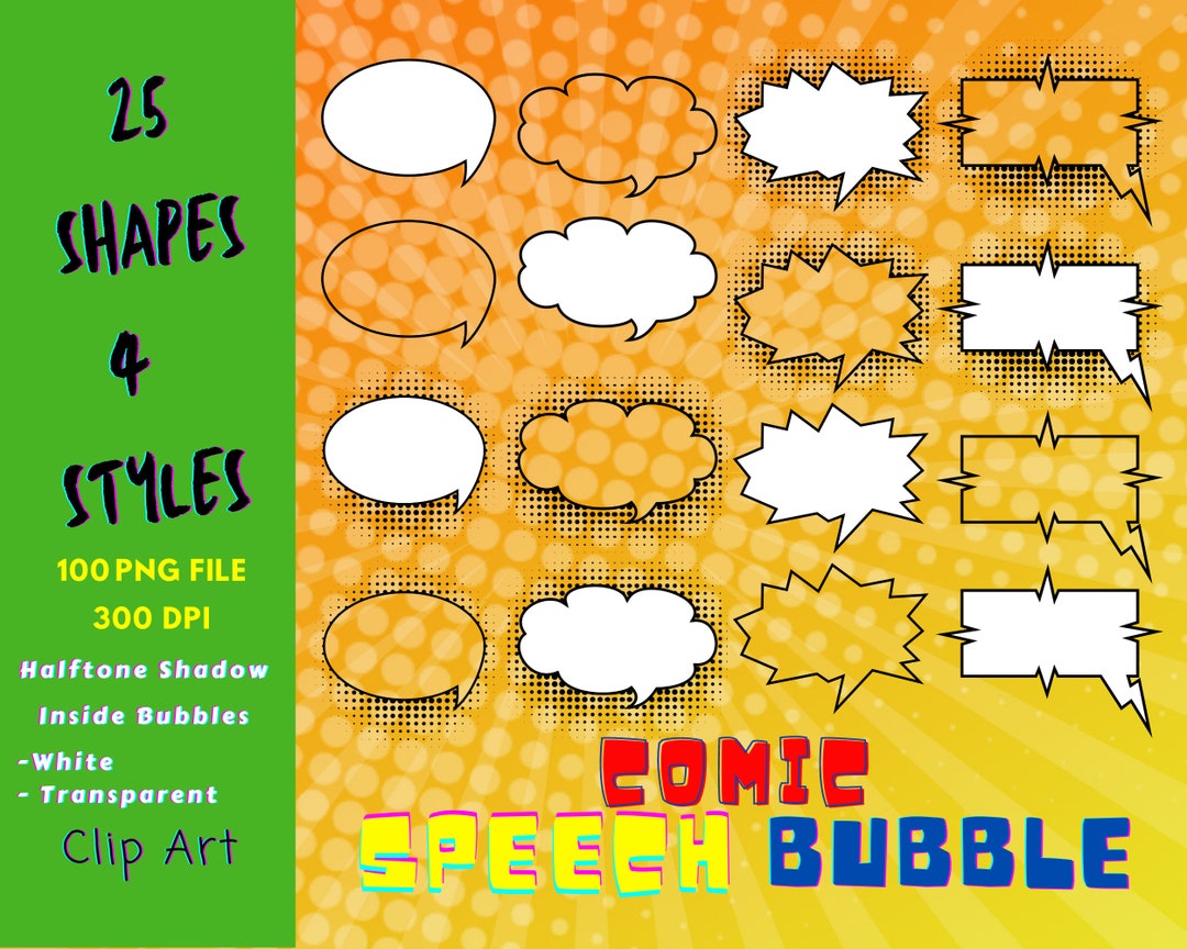 Comic Speech Bubble Clip Art ,thought Bubbles,photo Elements,halftone ...
