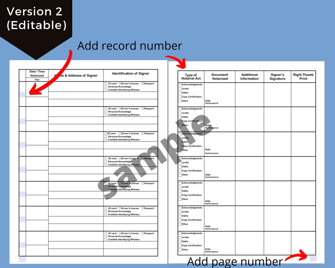 Notary Journal Printable/notary Logbook/editable Form/notary ...