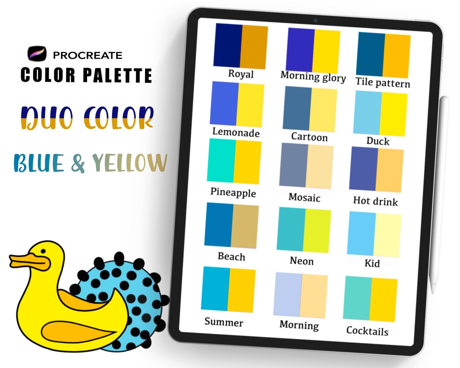 Procreate Palette,two Tone Color,duo Blue & Yellow,matching Color,duo ...
