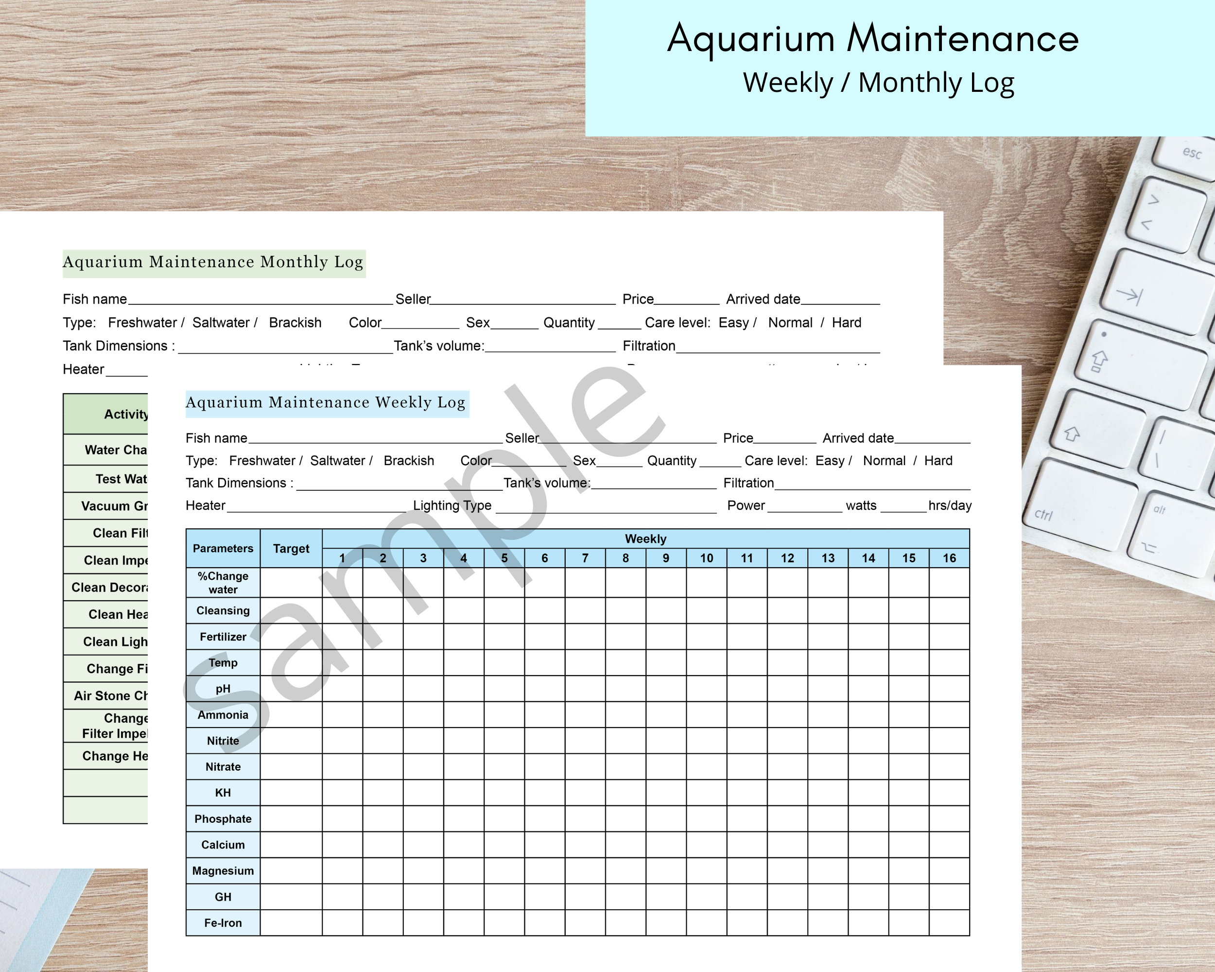 Aquarium Maintenance Log,weekly,monthly,daily Feeding,aquarium Plants ...