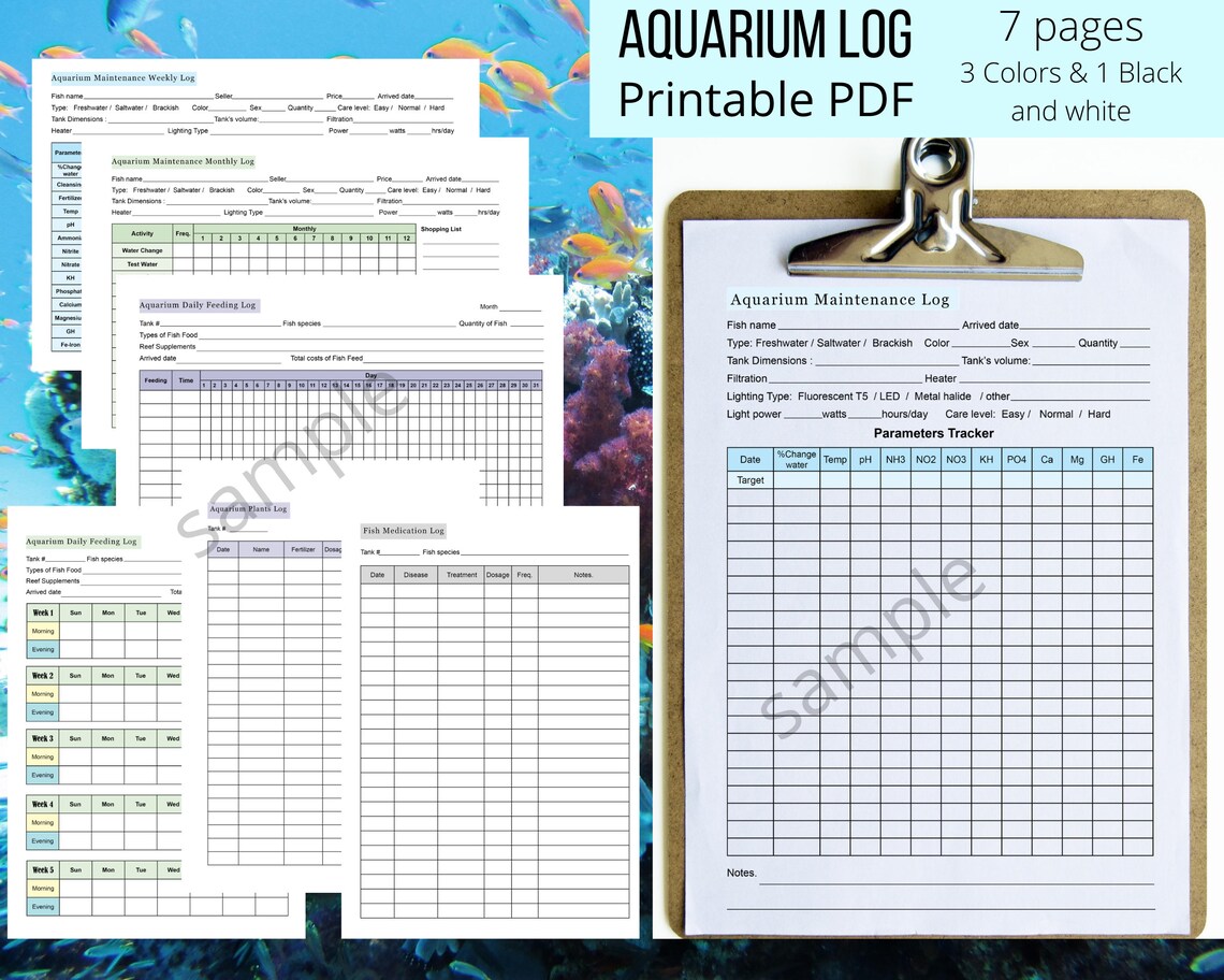 Aquarium Maintenance Log,weekly,monthly,daily Feeding,aquarium Plants ...