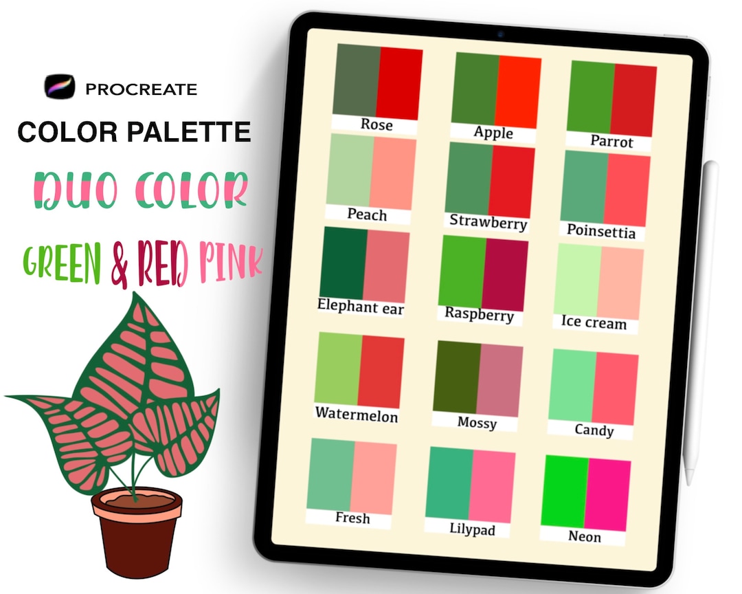 Procreate Palette,two Tone Color ,duo Green & Red Pink,matching Color ...