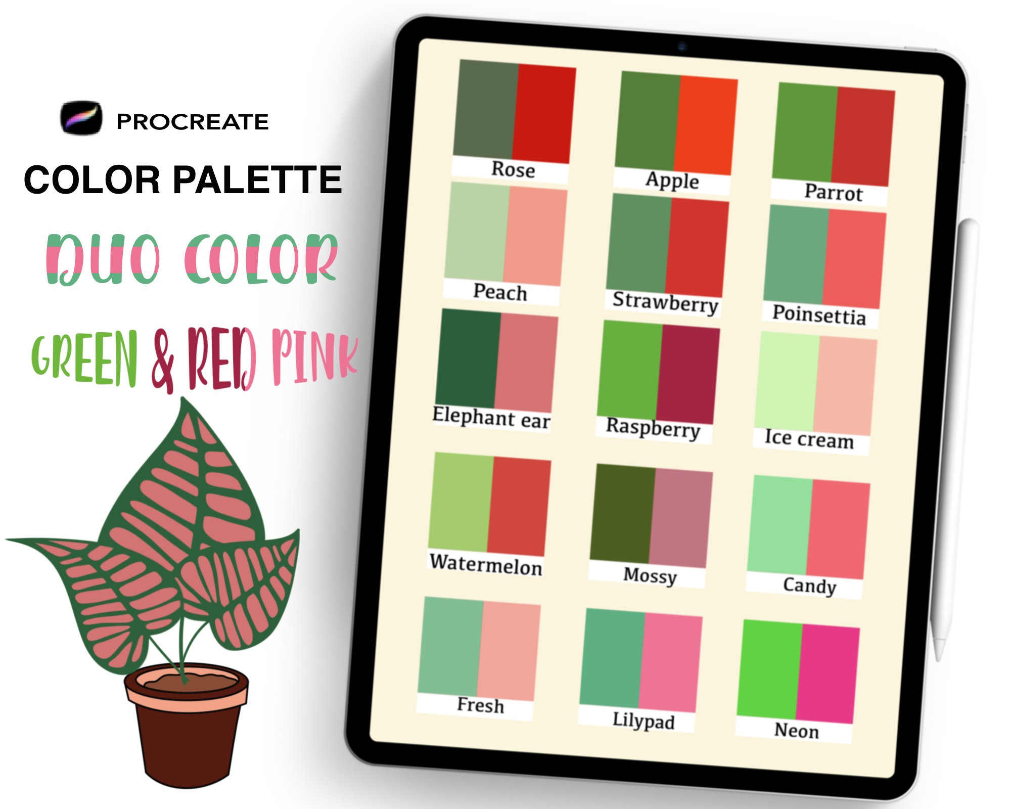Procreate Palette,two Tone Color ,duo Green & Red Pink,matching Color ...