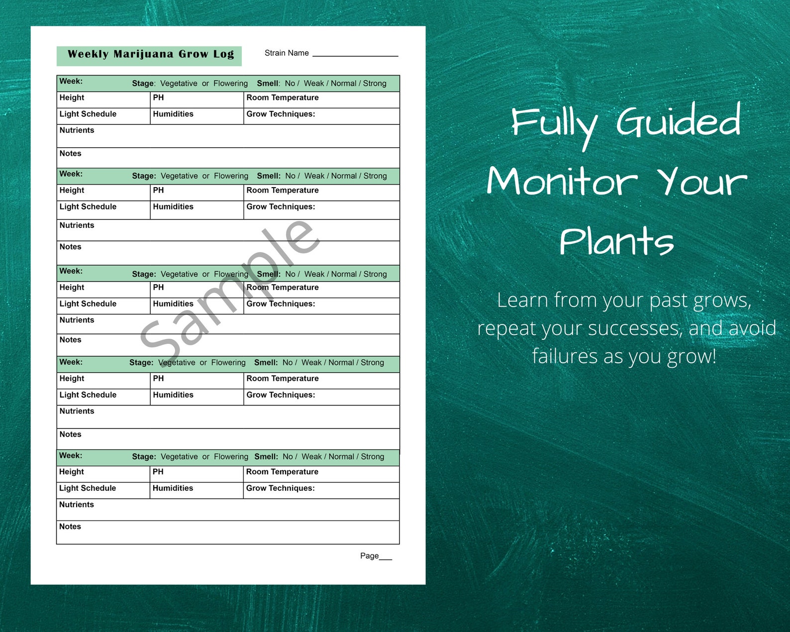 Cannabis Grow Log Weekly/marijuana Grow Journal,monthly and Marijuana ...