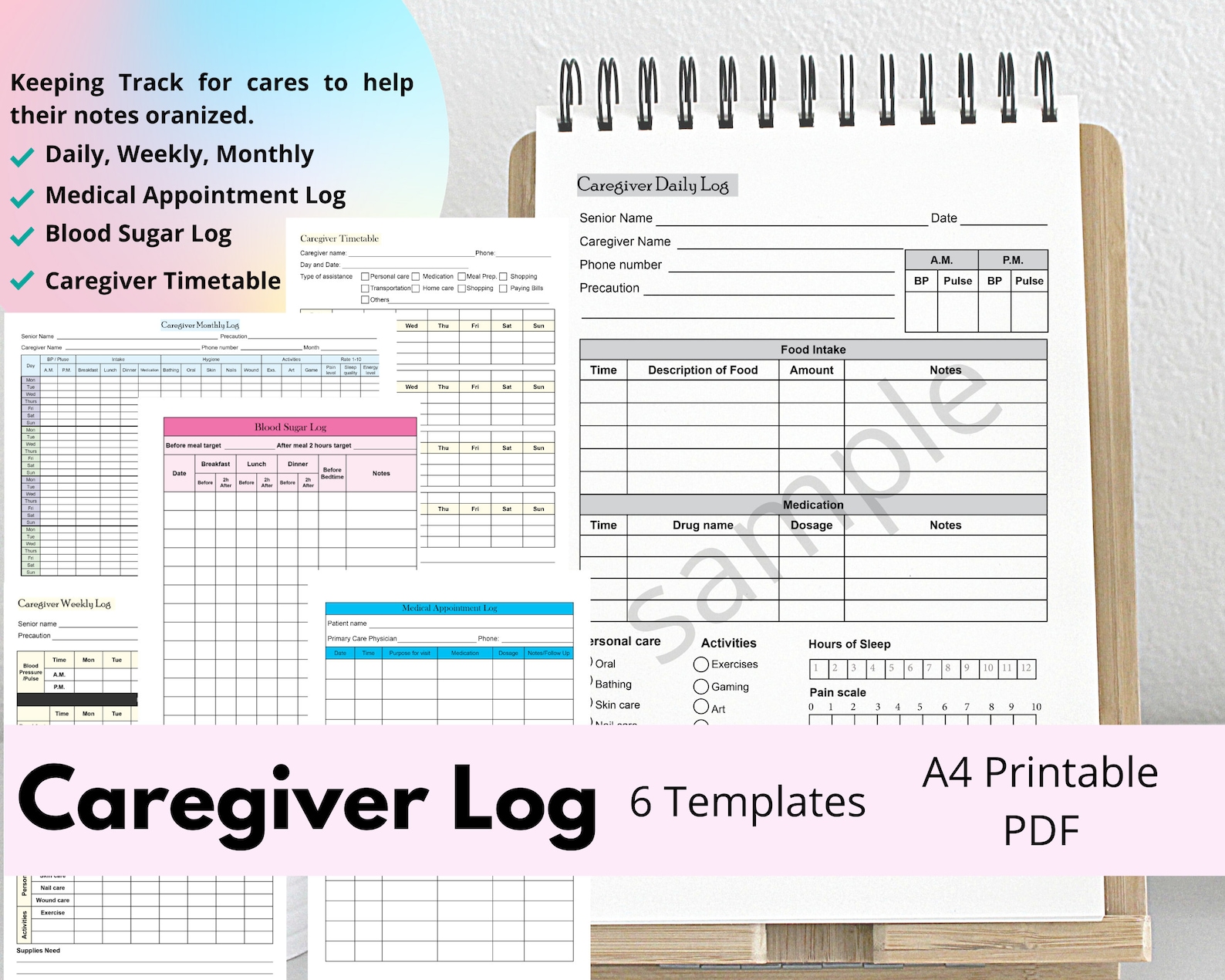 Elderly Caregiver Log,daily,weekly,monthly,medical Appointment Log ...