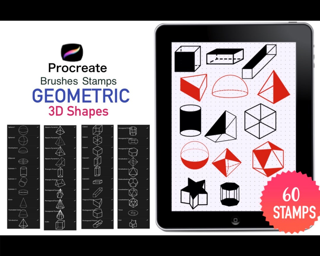 60 Geometric 3D Shapes Procreate Stamps, Brush Set (instant Download ...