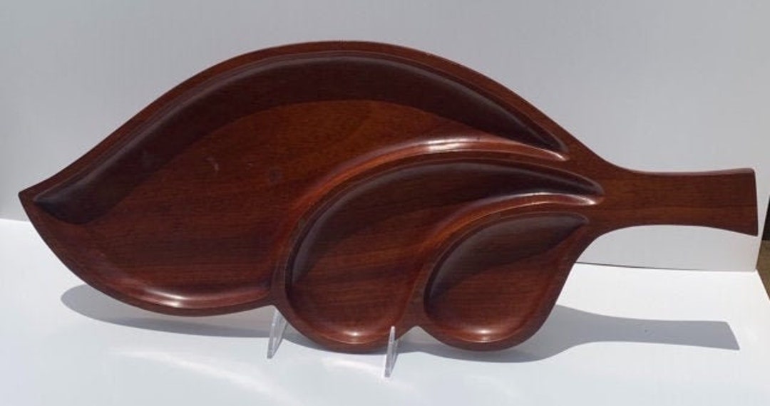 Vintage Large Palm Leaf Wooden Tray - Etsy