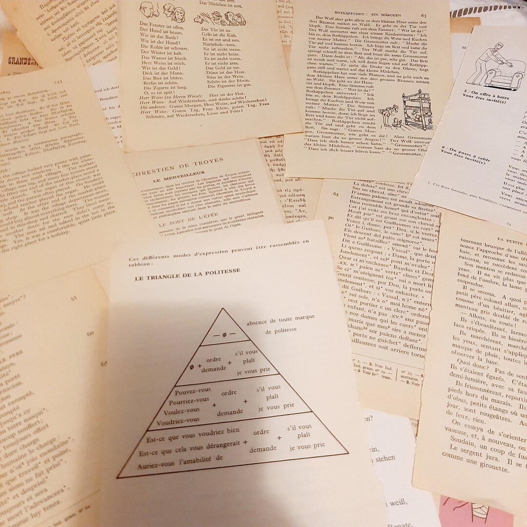 Vintage Mixed Print Bundle... 30 Sheets Foreign Languages... Paper ...