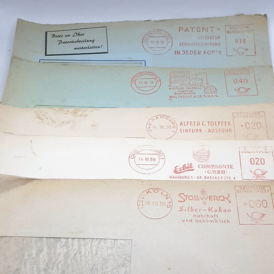 5x Vintage German Window Envelopes... Dated 1959 & Franked... Paper ...