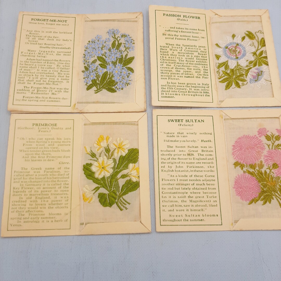 4x Antique Cigarette Silks... Kensita's Embroidered Mixed Colour ...