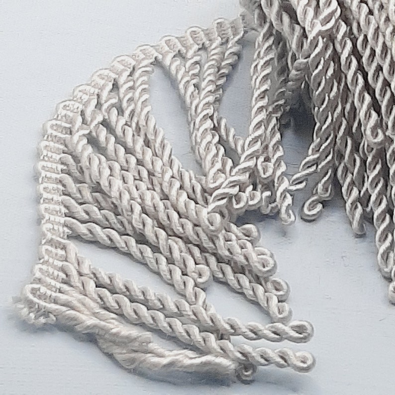 Vintage Silver-grey Upholstery Trim... Silky Tassel... Twisted Rope ...
