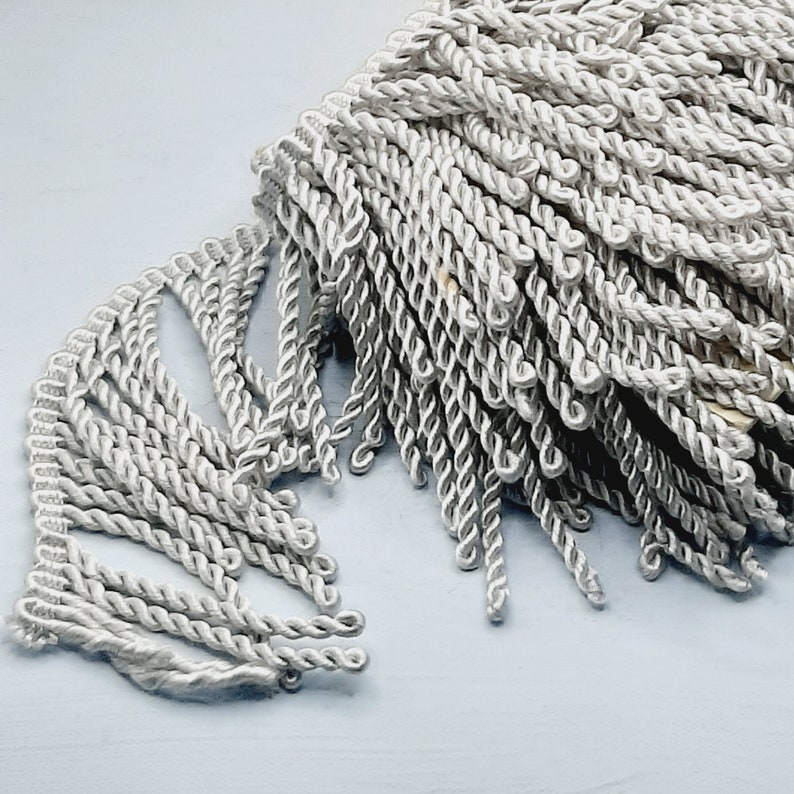 Vintage Silver-grey Upholstery Trim... Silky Tassel... Twisted Rope ...