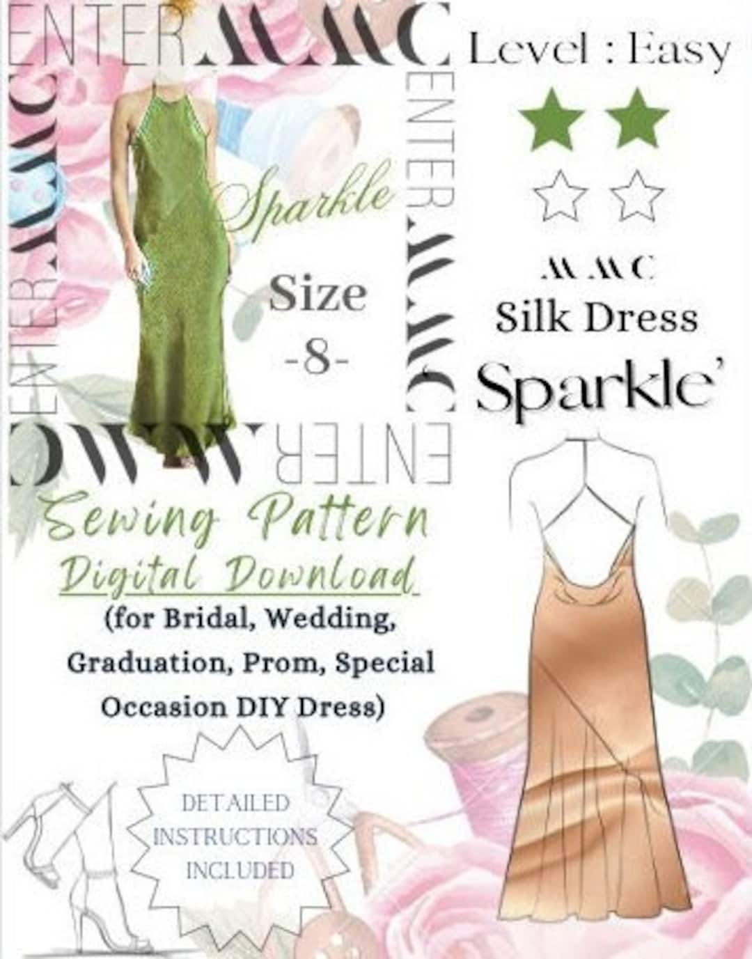 Silk Slip Maxi Dress Sewing Pattern Digital Download PDF W/detailed ...