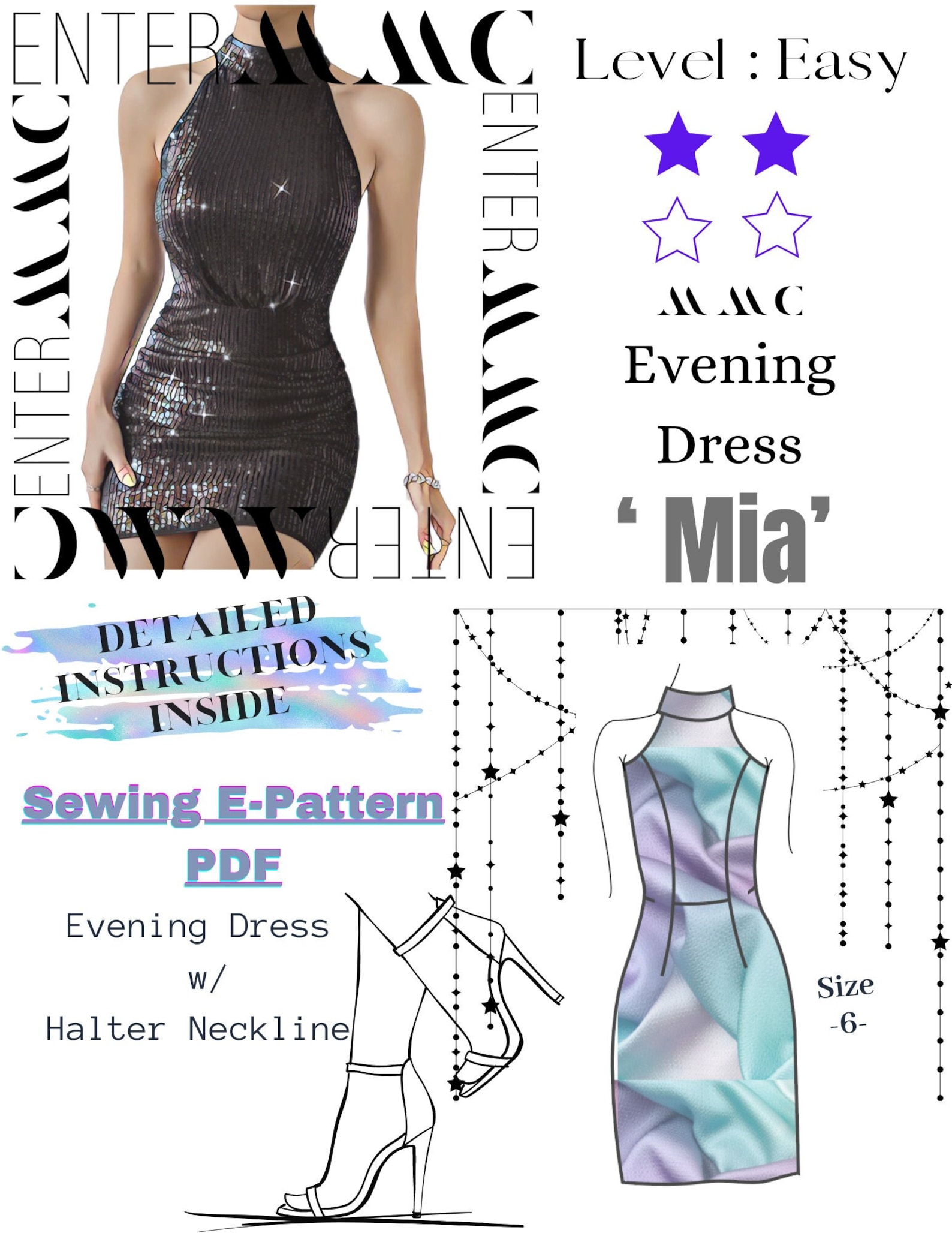 Evening Dress Sewing Pattern PDF Digital Download W/detailed ...