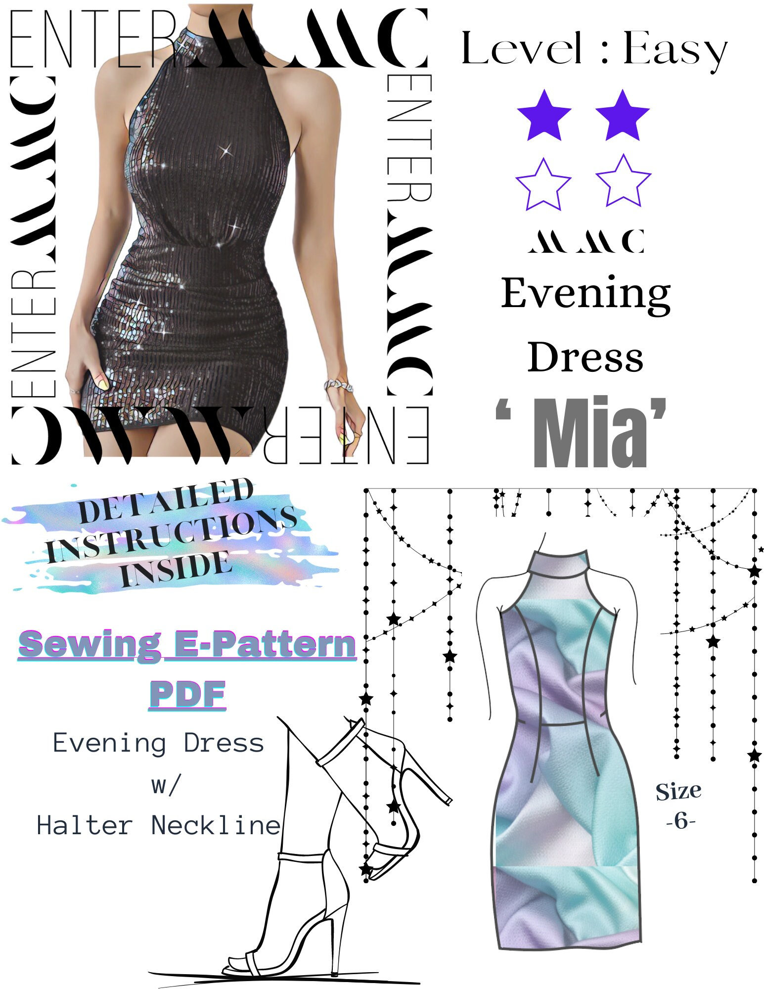 Evening Dress Sewing Pattern PDF Digital Download W/detailed ...