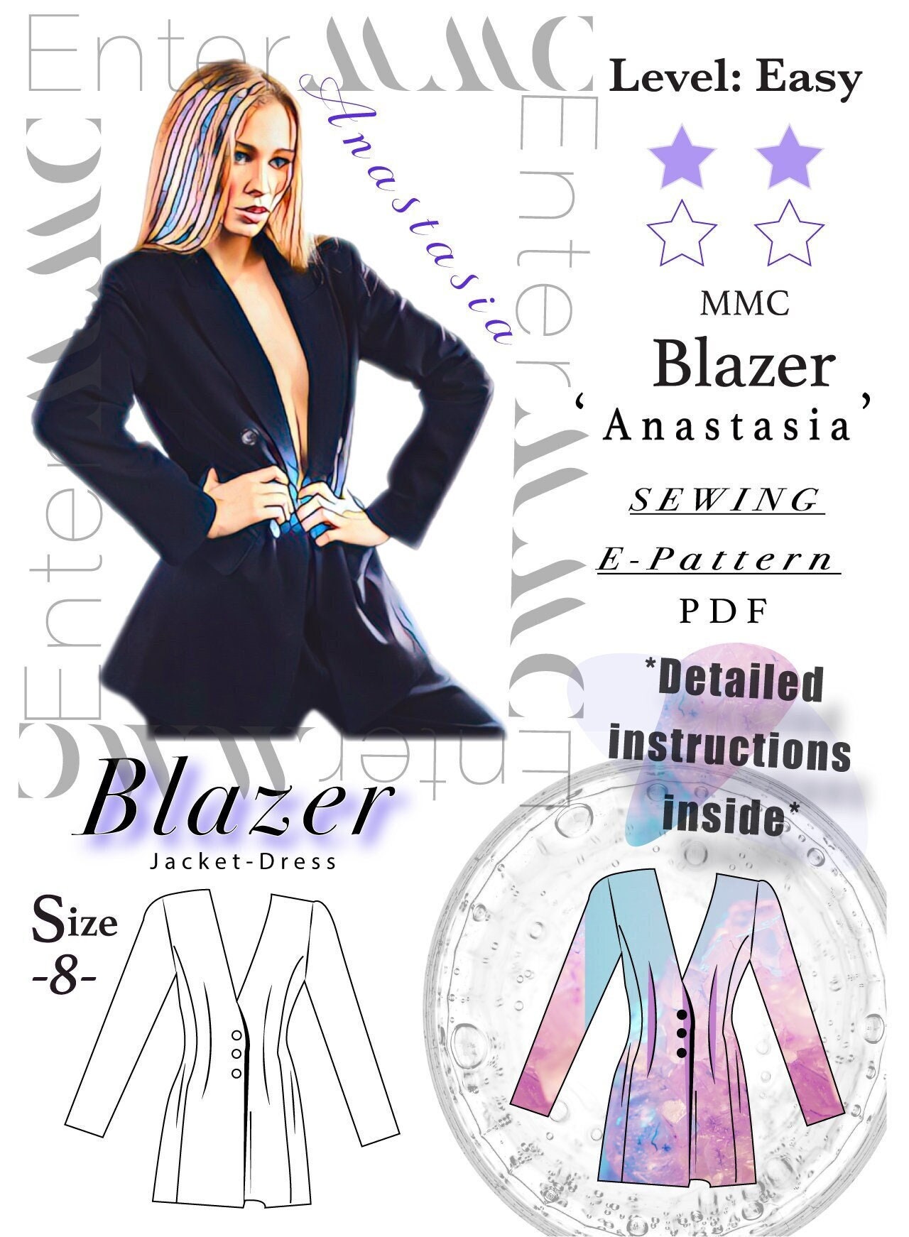 Blazer Jacket Sewing Pattern PDF Digital Download W/detailed ...