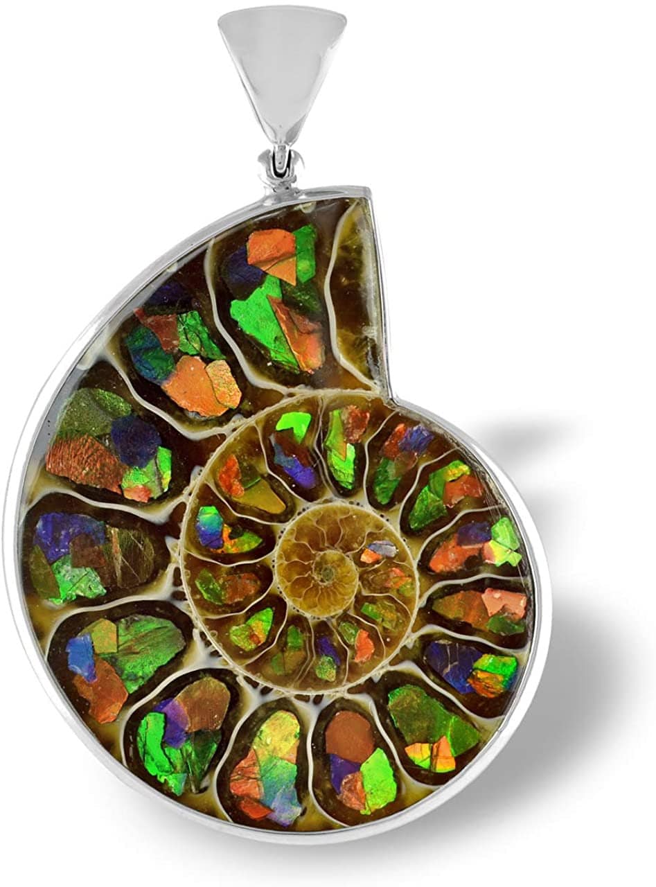 Starborn Ammolite in Ammonite Inlay Work Inlay Sterling Silver Pendant ...